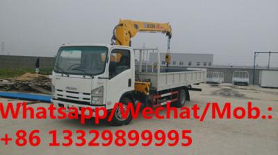 China ISUZU 700P 4*2 LHD 4tons telescopic crane boom mounted on truck, high quality ISUZU 4T telescopic cargo truck with crane for sale