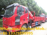 China FAW brand 4*2 LHD 180hp 6.3tons knuckle crane boom mounted on truck for sale, FAW folded truck with crane for sale for sale