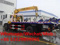 China HOT SALE! 6 wheel dongfeng truck platform towing wrecker with 4 ton crane, wrecker towing truck with telescopic crane for sale