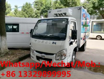 China Customized YUEJIN 4*2 LHD gasoline mini refrigerated van truck for sale,frozen van truck for icecream transportatation for sale