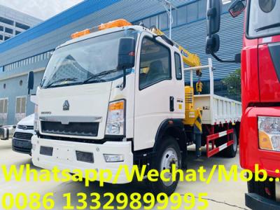 China Customized HOWO 4*2 RHD YUCHAI 140hp Euro 2 4tons telescopic crane boom mounted on cargo truck for salE, truck crane for sale