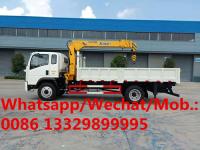 China Customized HOWO 4*2 RHD YUCHAI 140hp Euro 2 4tons telescopic crane boom mounted on cargo truck for salE, truck crane for sale
