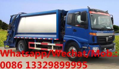 China comtomized  foton AUMAN 4*2 RHD 14cbm compacted garbage truck, 10T rear loader wastes collecting vehicle for sale for sale