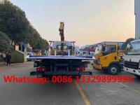 China Dongfeng tianjin 4*2 LHD 8T flatbed wrecker towing truck with telescopic crane boom, Good price breakdown recovery truck for sale