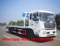 China dongfeng brand TIANJIN 4*2 LHD 8tons flatbed wrecker towing truck for sale, Lower price dongfeng breakdown recovery car for sale