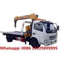 China Customized Dongfeng 4T road wrecker towing truck flatbed type with crane boom for TOGO, street towing recovery vehicle for sale