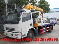 China Customized Dongfeng 4T road wrecker towing truck flatbed type with crane boom for TOGO, street towing recovery vehicle for sale