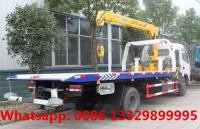 China Customized Dongfeng 4T road wrecker towing truck flatbed type with crane boom for TOGO, street towing recovery vehicle for sale