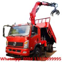 China Dongfeng brand 4*2 Multifunctional round wood grab dump truck-mounted crane hot sale,  4T cargo truck with crane for sale