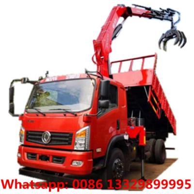 China Dongfeng brand 4*2 Multifunctional round wood grab dump truck-mounted crane hot sale,  4T cargo truck with crane for sale