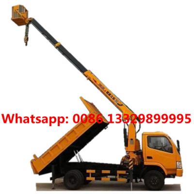 China dongfeng truck crane mounted 3T straight-arm crane With hanging basket, telescopic crane boom mounted on dump truck for sale