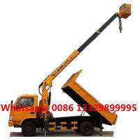 China dongfeng truck crane mounted 3T straight-arm crane With hanging basket, telescopic crane boom mounted on dump truck for sale