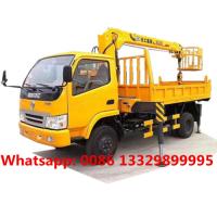 China dongfeng truck crane mounted 3T straight-arm crane With hanging basket, telescopic crane boom mounted on dump truck for sale
