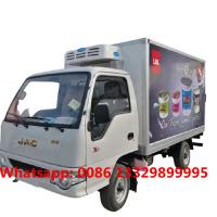 China smaller JAC gasoline engine refrigerated truck for sale,HOT SALE! lower price 1.5T cold van box vehicle for sale