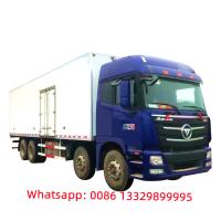 China Foton 8x4 cold plate freezer box van body for ice cream refrigerated cargo truck 12 wheeler, cold room van truck for sale