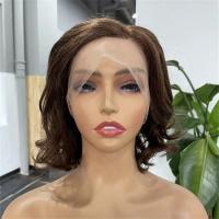China Chestnut Transparent Full Lace Wig Short Wavy Human Hair 10A 180% Density for sale