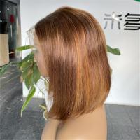 China ODM 13x4 Transparent Lace Frontal Human Hair Bob Wig 10A Brazilian Highlight Color 8-16 inch for sale