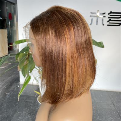 China ODM 13x4 Transparent Lace Frontal Human Hair Bob Wig 10A Brazilian Highlight Color 8-16 inch for sale