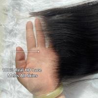 China 12A Pre Plucked Human Hair Frontal Closure Swiss Lace 6x9 Transparent HD Lace 60g for sale