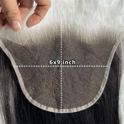 China 12A Pre Plucked Human Hair Frontal Closure Swiss Lace 6x9 Transparent HD Lace 60g for sale