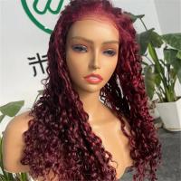 China Burgundy Pixie Curl 5x5 HD Lace Closure Wig 12A Virgin Human Hair 300g for sale