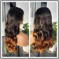 China Ombre Honey Brown Body Wave 13x4 HD Lace Wig Human Hair 300 Density Precut Swiss Lace for sale