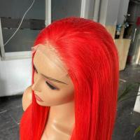 China Neobeauty 10A Russian Human Hair Lace Wig Wear and Go Red Color 5x5 Transparent Lace 300 Density for sale