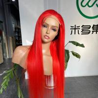 China Neobeauty 10A Russian Human Hair Lace Wig Wear and Go Red Color 5x5 Transparent Lace 300 Density for sale