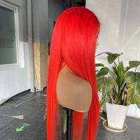 China Neobeauty 10A Russian Human Hair Lace Wig Wear and Go Red Color 5x5 Transparent Lace 300 Density for sale