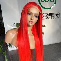 China Neobeauty 10A Russian Human Hair Lace Wig Wear and Go Red Color 5x5 Transparent Lace 300 Density for sale