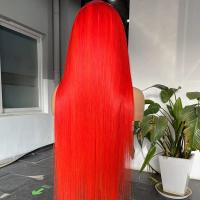 China Neobeauty 10A Russian Human Hair Lace Wig Wear and Go Red Color 5x5 Transparent Lace 300 Density for sale