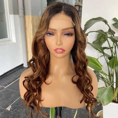 China Brown Body Wave 4x4 Transparent Lace Closure Wig 200g Brazilian Human Hair for sale
