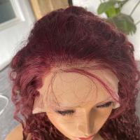 China Burgundy Water Wave 13x4 HD Lace Frontal Wig Human Hair 200g 210 Density for sale