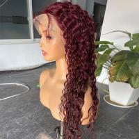China Burgundy Water Wave 13x4 HD Lace Frontal Wig Human Hair 200g 210 Density for sale