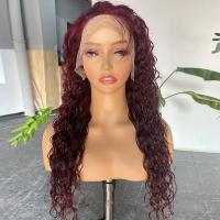 China Burgundy Water Wave 13x4 HD Lace Frontal Wig Human Hair 200g 210 Density for sale