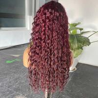 China Burgundy Water Wave 13x4 HD Lace Frontal Wig Human Hair 200g 210 Density for sale