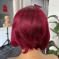 China 13x4 Frontal Full Lace Wig Pixie Cut Bob Human Hair 99J Wavy 12 Inches 150g for sale