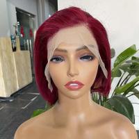 China 13x4 Frontal Full Lace Wig Pixie Cut Bob Human Hair 99J Wavy 12 Inches 150g for sale