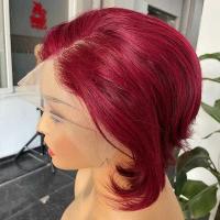 China 13x4 Frontal Full Lace Wig Pixie Cut Bob Human Hair 99J Wavy 12 Inches 150g for sale