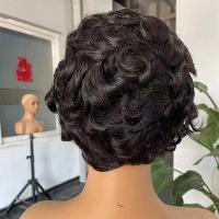 China Big Wavy Pixie Cut Human Hair Wig 10inch Transparent Full Lace Frontal 150 Density for sale