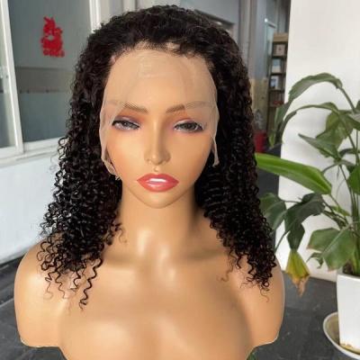 China 13x4 Transparent Lace Front Wig Kinky Curly Human Hair 200g 180% Density Natural Color for sale