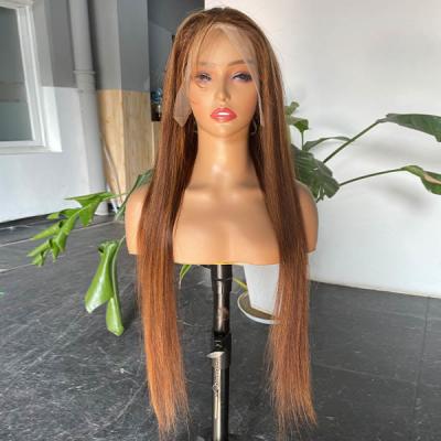 China P430 Straight Glueless Highlight Wig Human Hair 13x4 HD Transparent Lace Frontal 150g 10inch for sale
