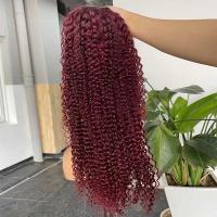 China Burgundy Transparent 360 Lace Frontal Human Hair Wig Jerry Curl 150g 12inch for sale