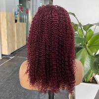 China Burgundy Transparent 360 Lace Frontal Human Hair Wig Jerry Curl 150g 12inch for sale