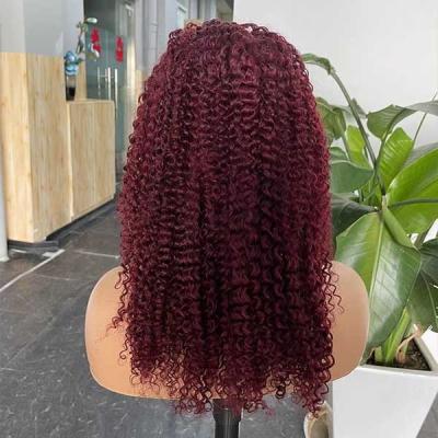 China Burgundy Transparent 360 Lace Frontal Human Hair Wig Jerry Curl 150g 12inch for sale