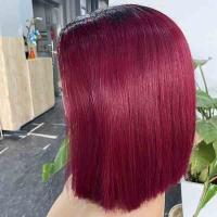 China Burgundy Bone Straight 4x4 Lace Closure Bob Wig 9A Indian Virgin Human Hair 210 Density for sale