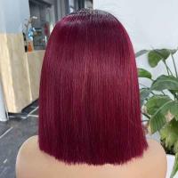China Burgundy Bone Straight 4x4 Lace Closure Bob Wig 9A Indian Virgin Human Hair 210 Density for sale