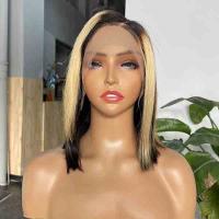 China 9A Grade C Part Bleached Knots Highlight Blunt Cut Bob Wig Lace Frontal 12 Inches 180% Density for sale