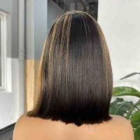 China 9A Grade C Part Bleached Knots Highlight Blunt Cut Bob Wig Lace Frontal 12 Inches 180% Density for sale