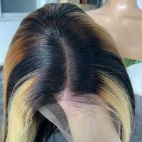 China 9A Grade C Part Bleached Knots Highlight Blunt Cut Bob Wig Lace Frontal 12 Inches 180% Density for sale